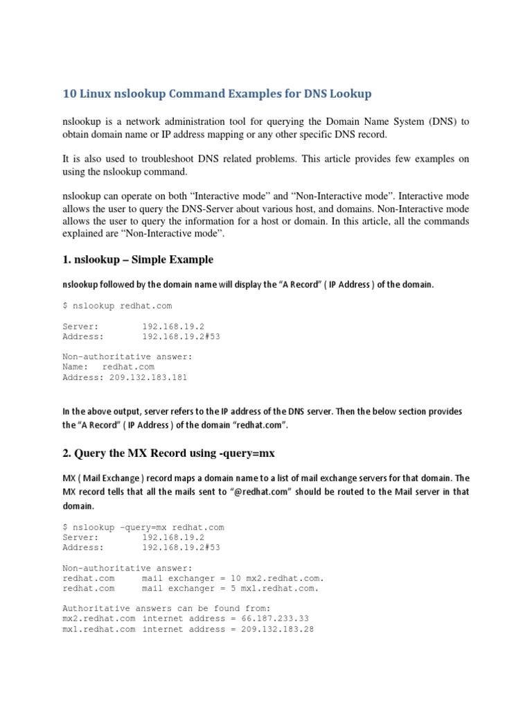 10 Linux Nslookup Command Examples For DNS Lookup | PDF | Directories ...