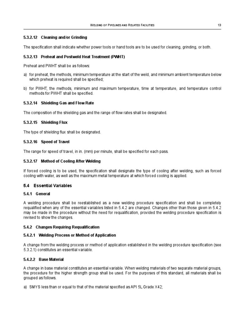 Essential Variables API 1104 | PDF | Welding | Construction