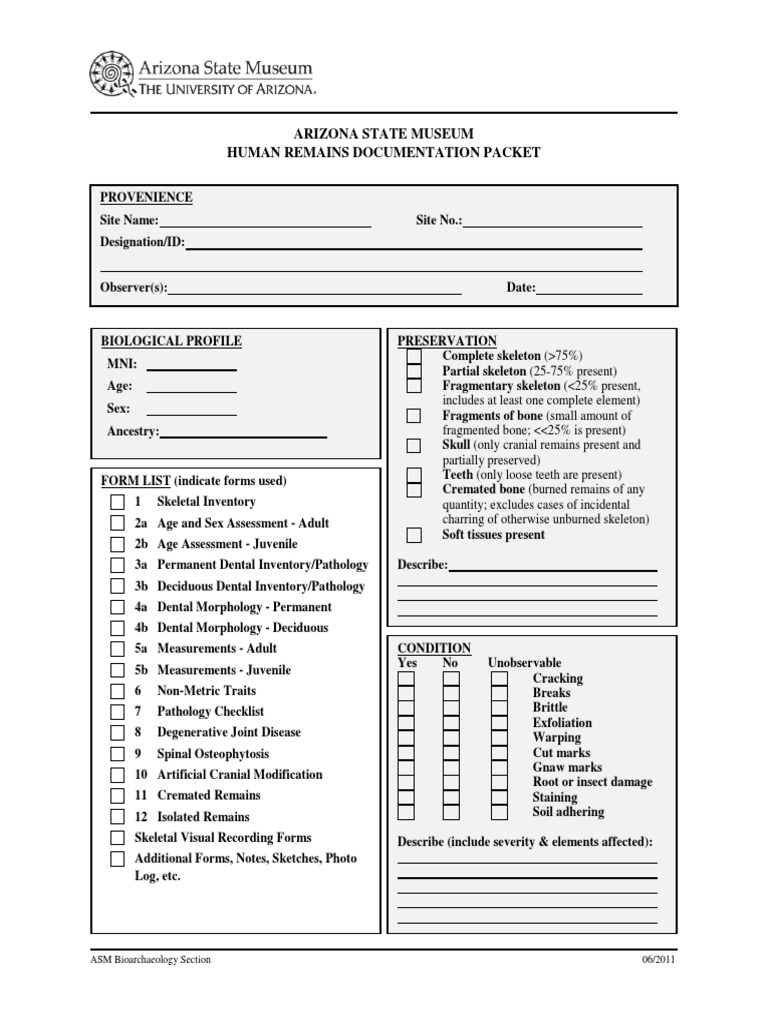 Asm Human Remains Documentation Packet | PDF | Pelvis | Vertebra