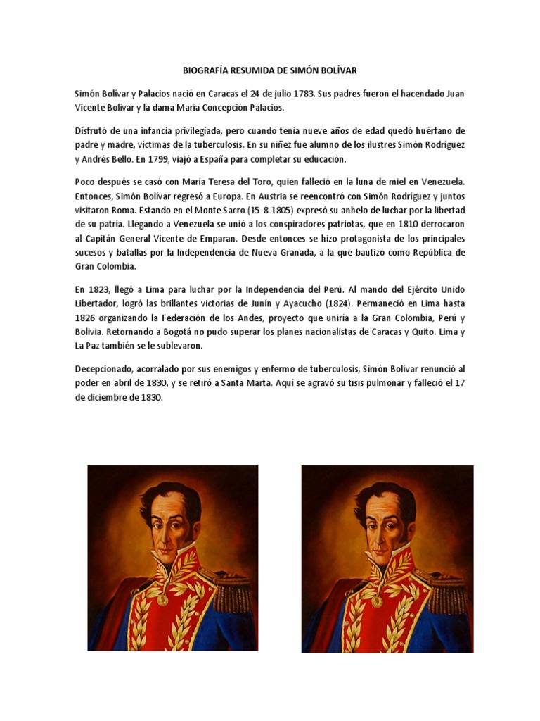 Biografía Resumida de Simón Bolívar | South America | Unrest