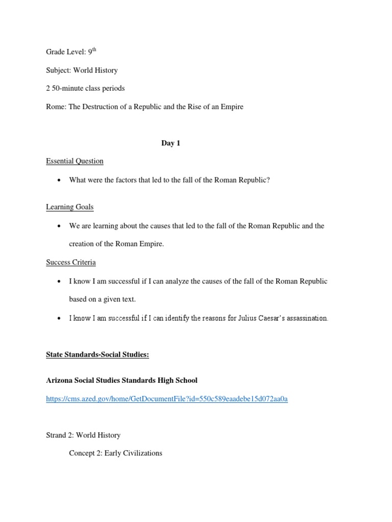 Lesson Plan Revised | PDF | Roman Republic | The Twelve Caesars