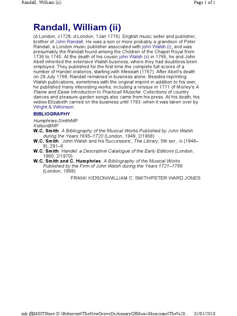 Randall, William (Ii) : John Randall John Walsh John Walsh | PDF