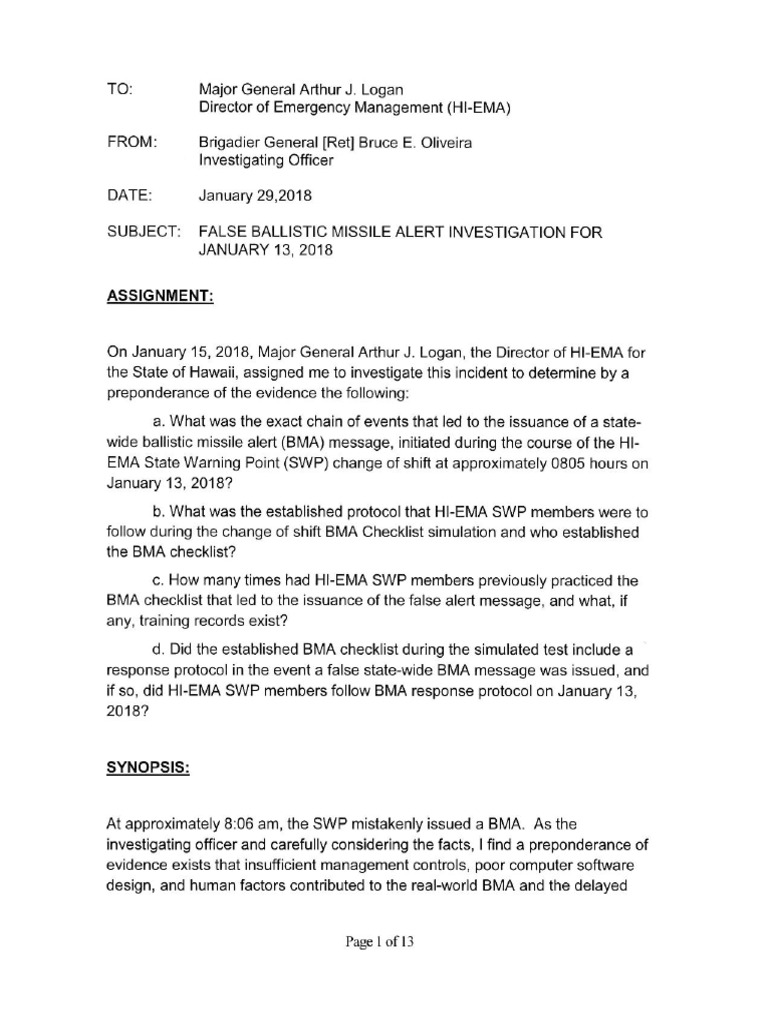State Report: False Missile Alert | PDF