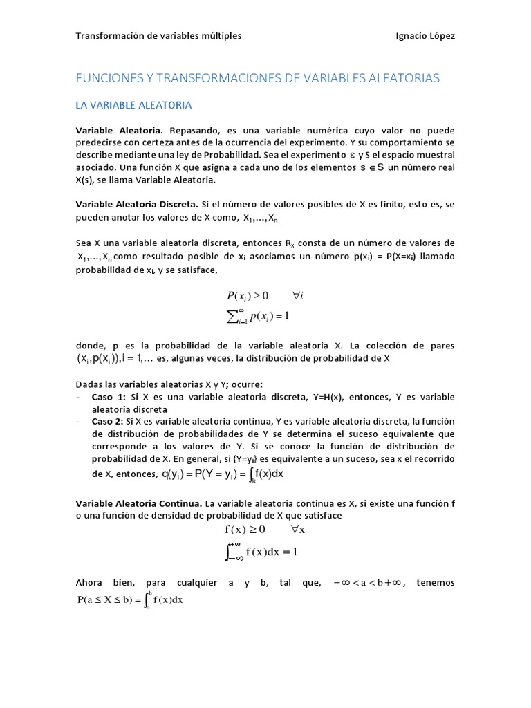 Transformación de Variables Aleatorias | PDF | Variable aleatoria | Distribución de probabilidad