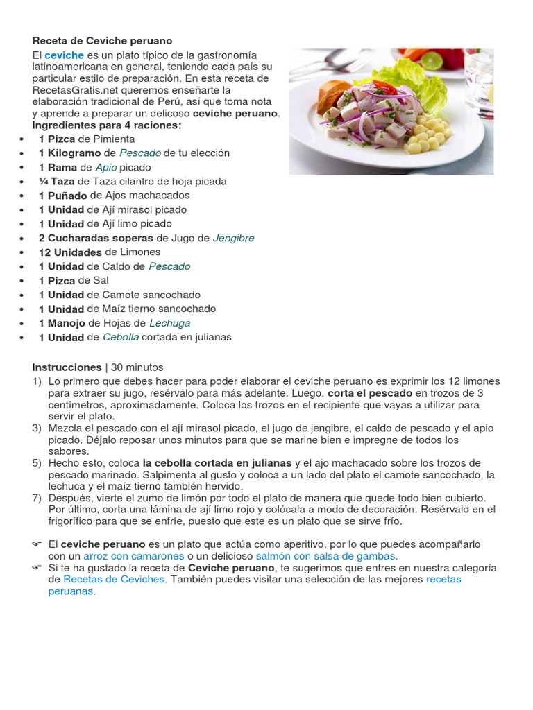 Receta de Ceviche Peruano Tradicional | PDF | Hogar, jardinería y bricolaje