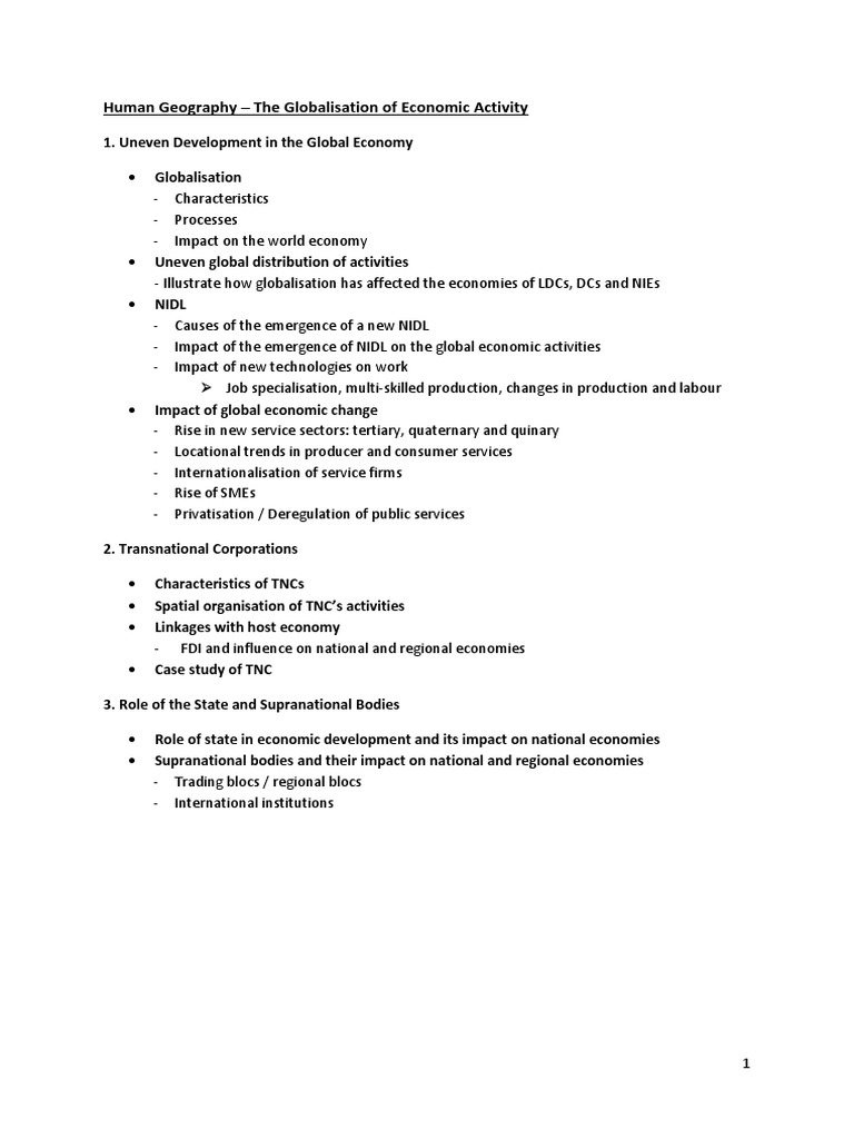 Human Geography - The Globalisation of Economic Activity | PDF ...