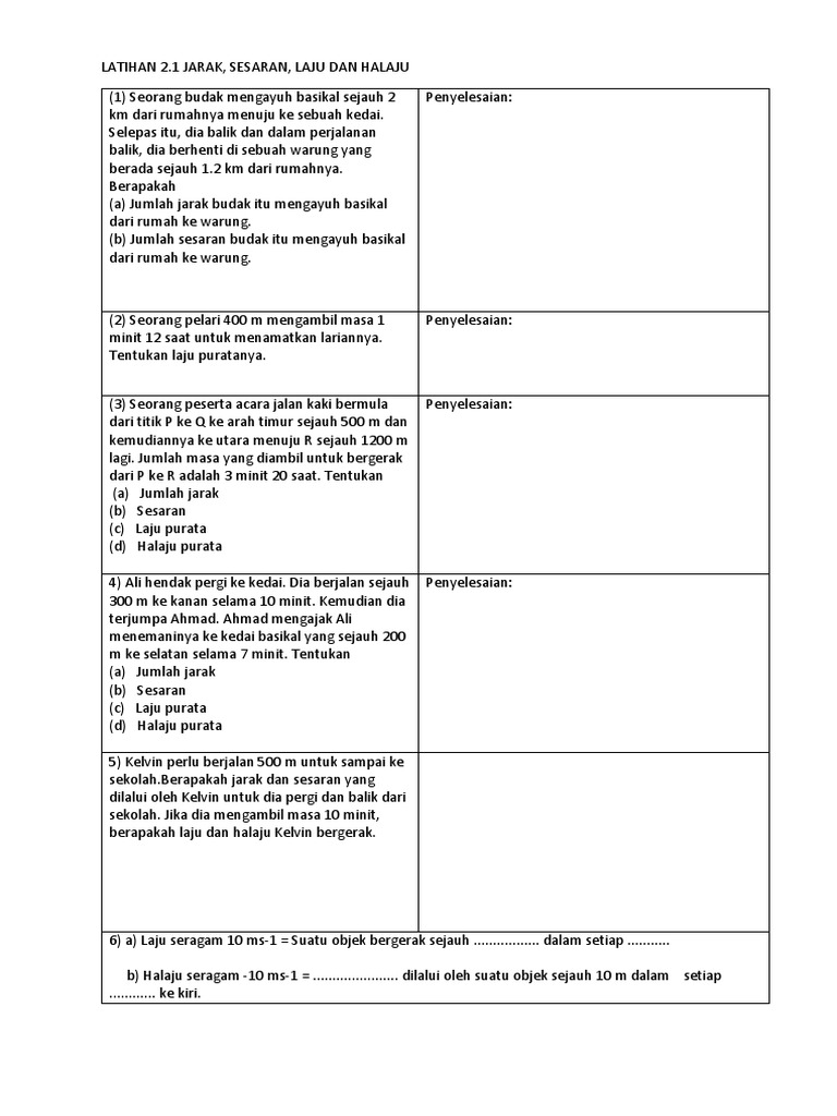 LATIHAN Jarak, Sesaran, Laju Dan Halaju | PDF