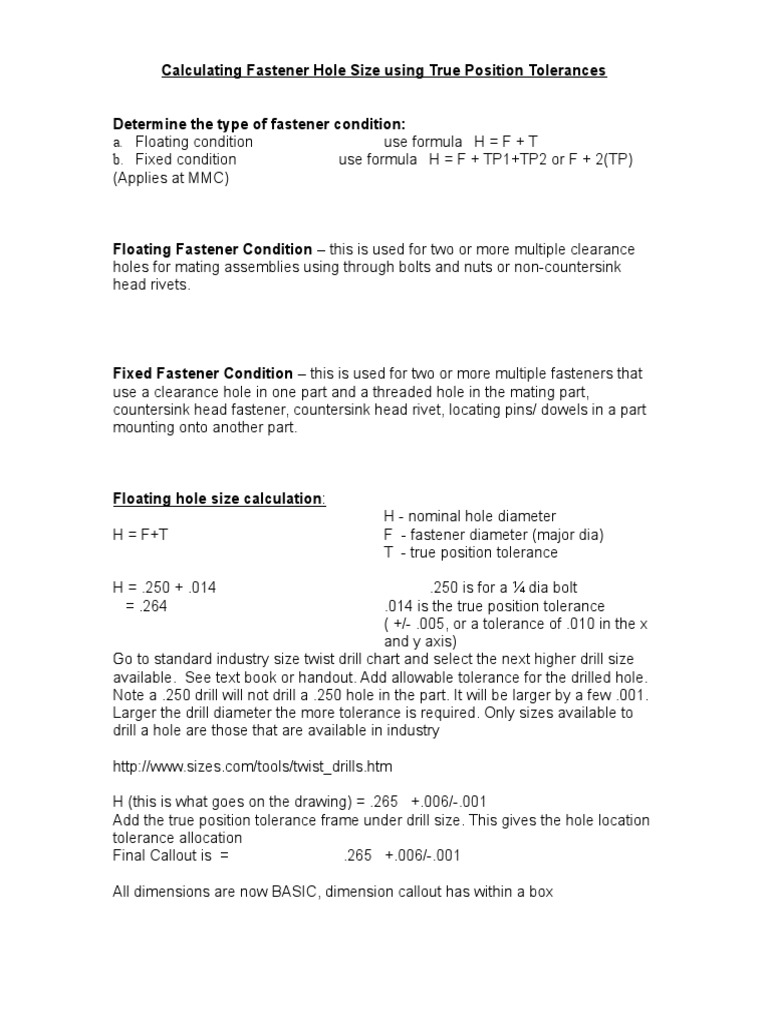 Calculating Fastener Hole Size Using True Position Tolerances | PDF ...