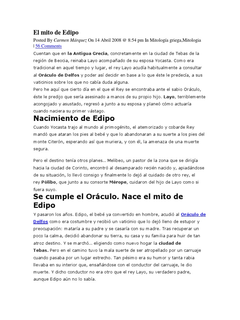 El Mito de Edipo | PDF | Esfinge | Edipo