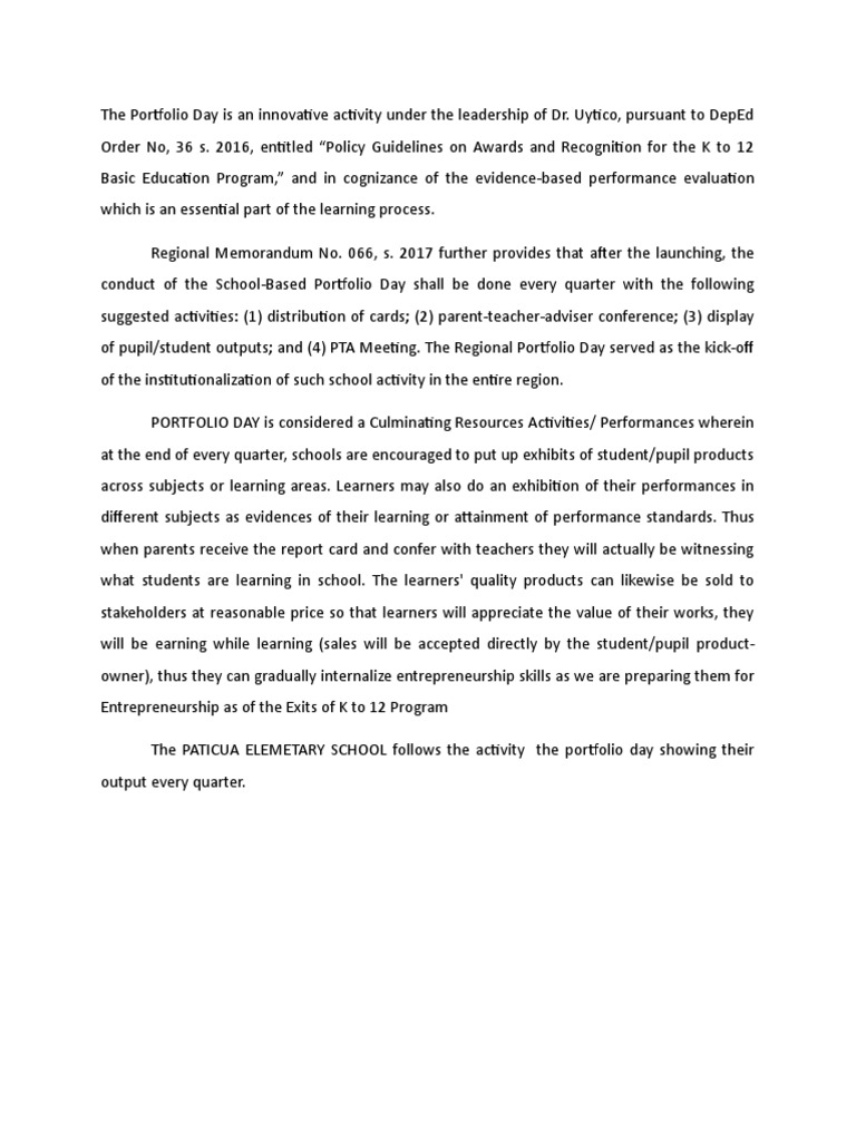 The Portfolio Day | PDF | Entrepreneurship | Teaching