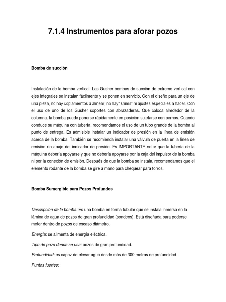 Instrumentos para Aforar Pozos | PDF | Bomba | Agua