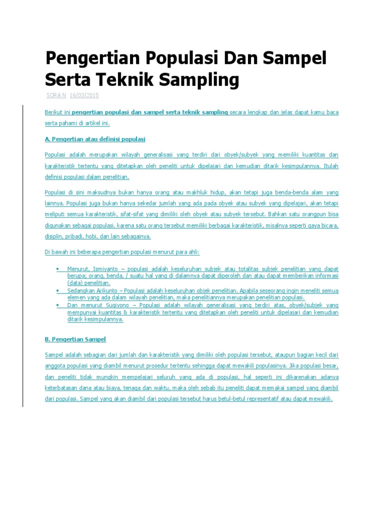 Pengertian Populasi Dan Sampel Serta Teknik Sampling | PDF | Ilmu Sosial | Komputer