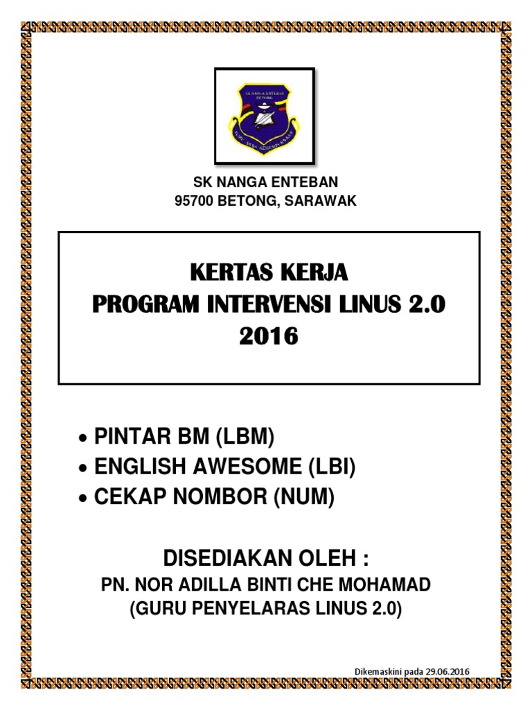 Kertas Kerja Program Intervensi Linus 2.0 2016 | PDF