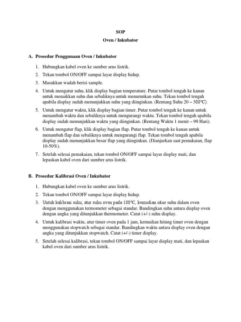 SOP Oven Inkubator | PDF