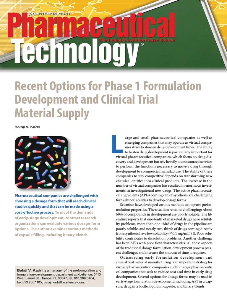 Recent Options For Phase 1 Formulation Development and Clinical Trial ...