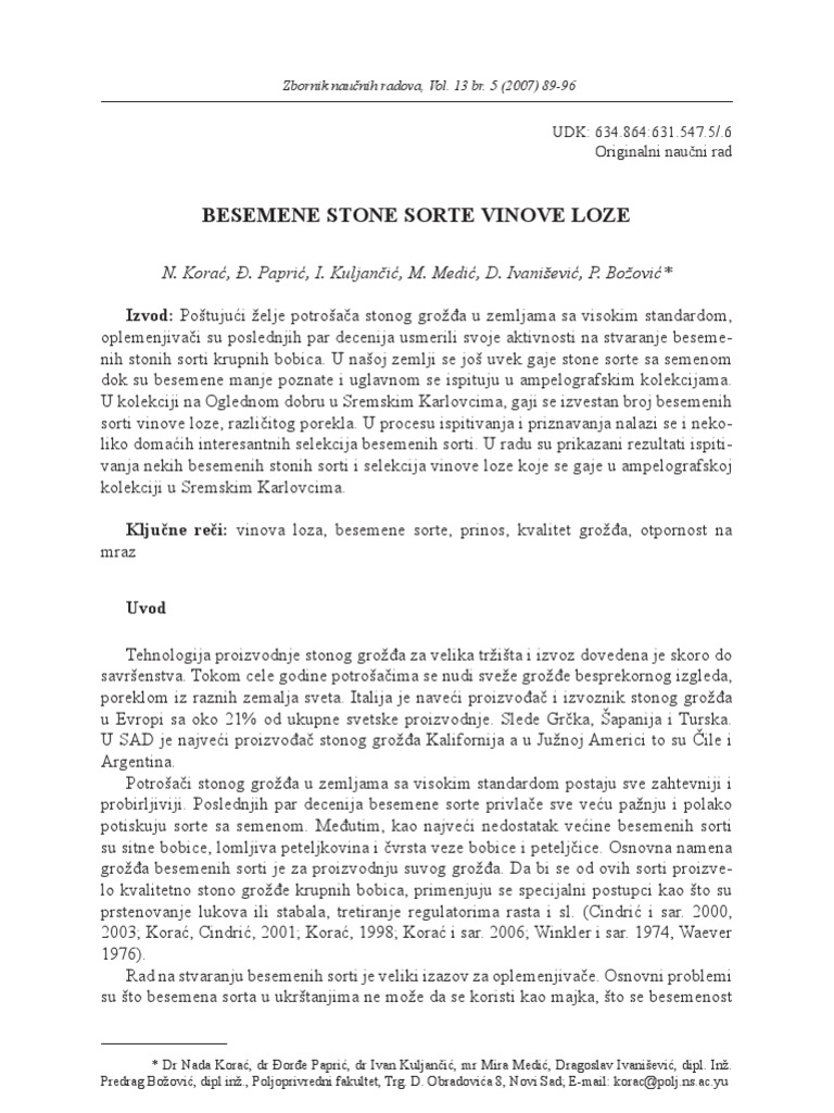 Besemene Stone Sorte Vinove Loze | PDF