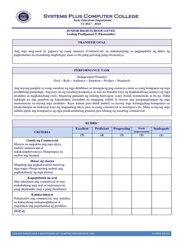 Performace Task (First Quarter AP) | PDF