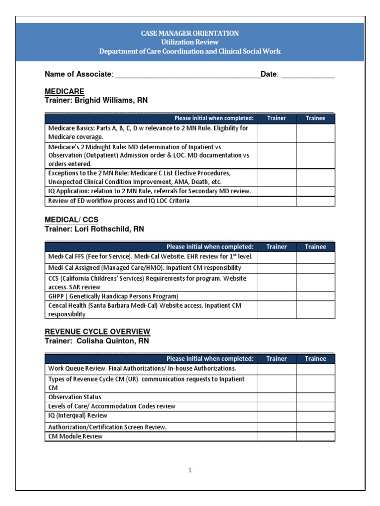 Case Manager Orientation Guide | PDF | Medicare (United States ...