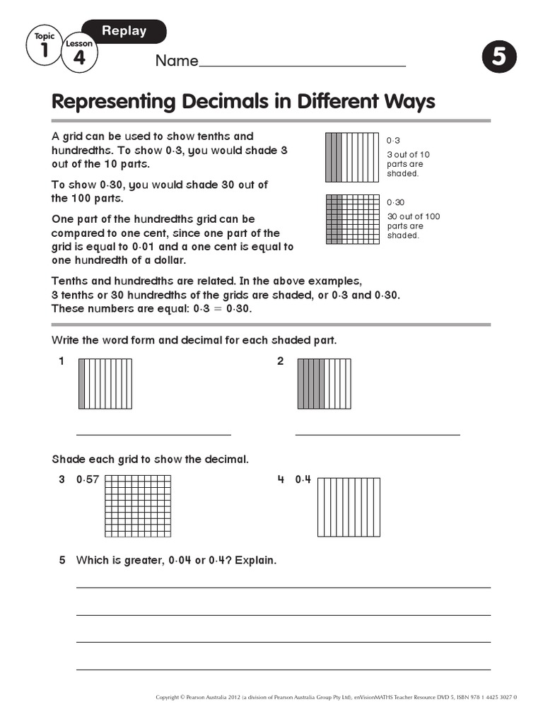 4 1 Representing Decimals in Different Ways: Replay | PDF | Teaching ...