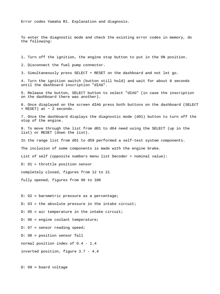 Yamaha Fault Codes | PDF | Ignition System | Fuel Injection