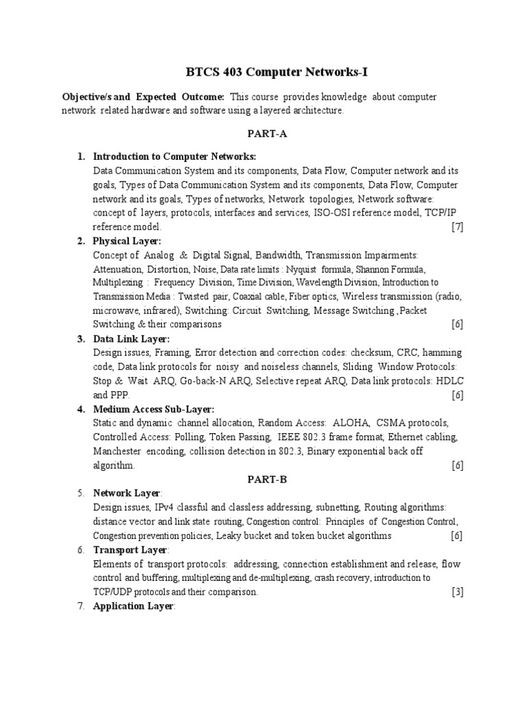 BTCS 403 Computer Networks | PDF | Communications Protocols | Computer Network