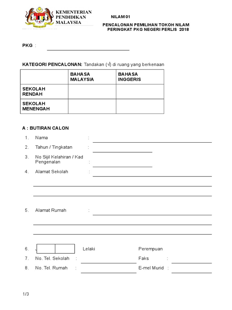 NILAM 01 - Borang Pencalonan Nilam PKG 2018 | PDF NILAM 01 - Borang Pencalonan Nilam PKG 2018 | PDF