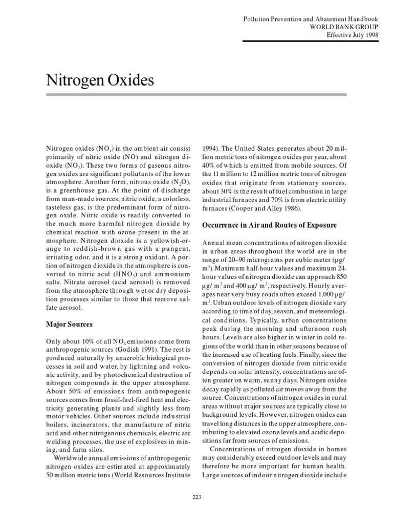 Nitrogen Oxides: Occurrence in Air and Routes of Exposure | PDF ...