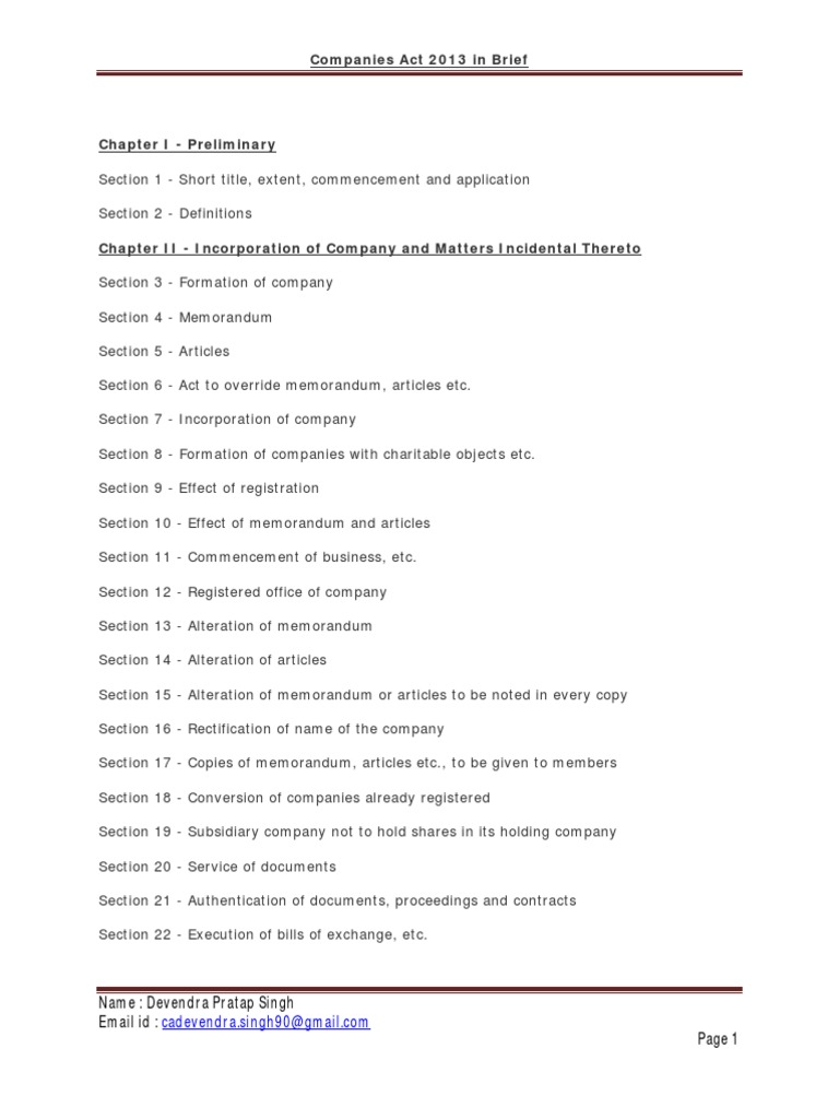 Companies Act 2013 Section Overview | PDF | Liquidation | Board Of ...