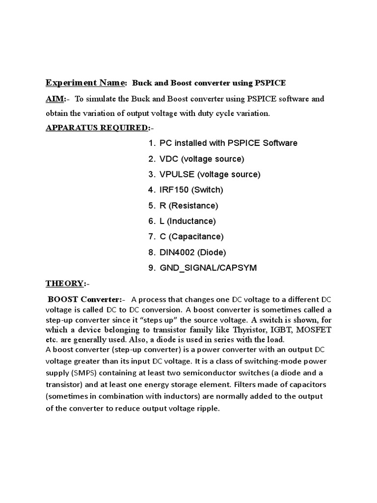 Buck and Boost Converter Using PSPICE | PDF | Electrical Engineering ...