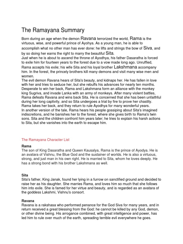 The Ramayana Summary | Sita | Rama