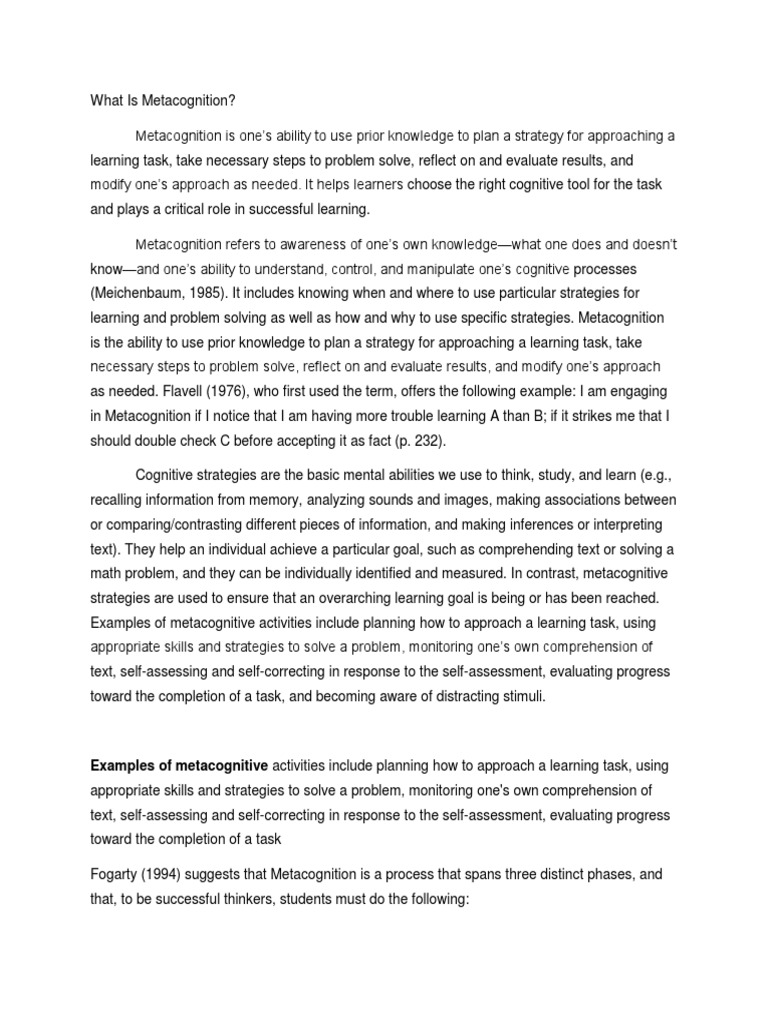Examples of Metacognitive Activities Include Planning How To Approach A ...