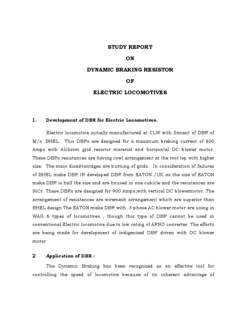 Write Up On DBR | PDF | Electrical Resistance And Conductance | Locomotives