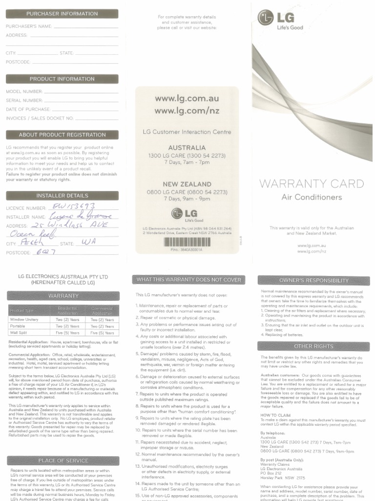LG - Warranty Card | PDF