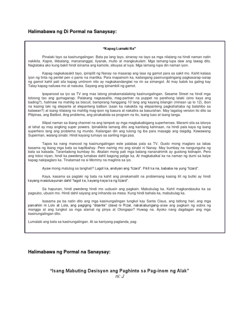 Sanaysay Halimbawa | PDF