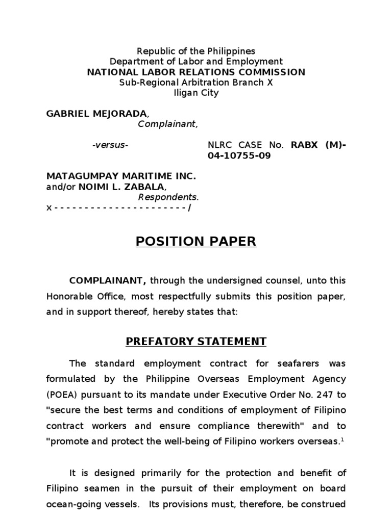 Position Paper Example Philippines Position Paper Sample By Alizeh