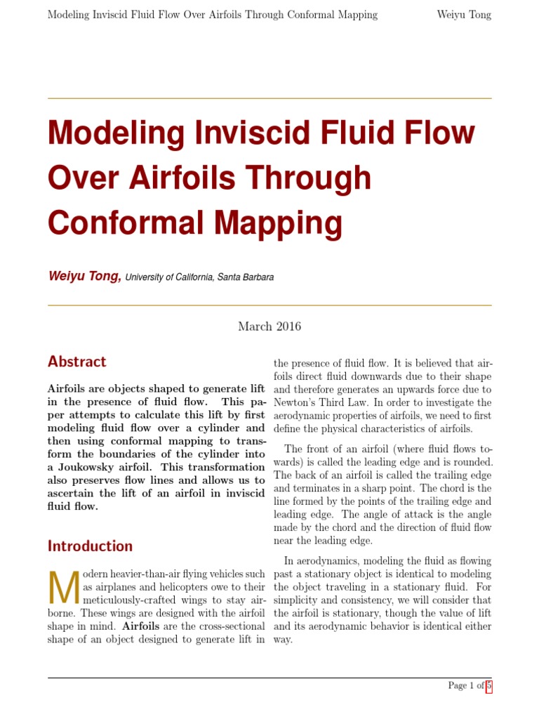 Modeling the Aerodynamic Properties of Airfoils Through Conformal Mapping of Inviscid Fluid Flow ...