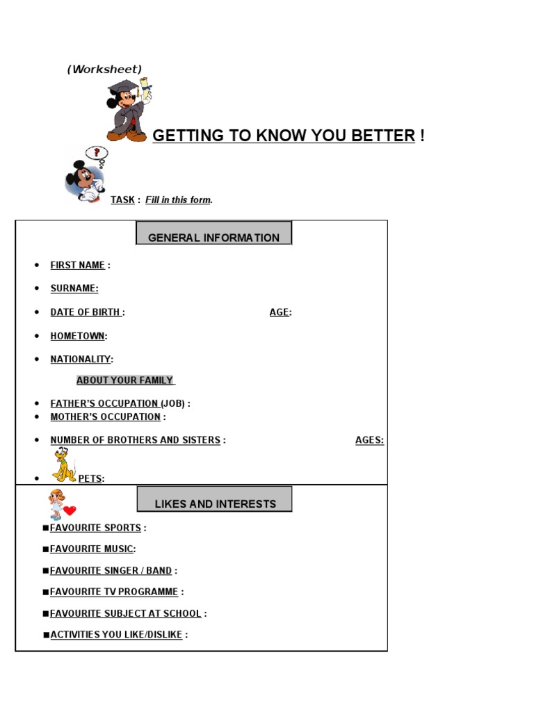 Getting To Know You Better !: (Worksheet) | PDF