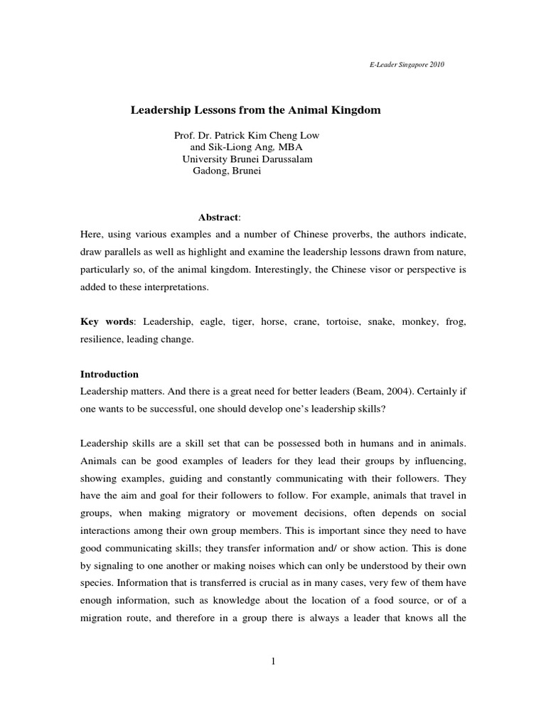 Leadership Lessons from the Animal Kingdom: Examining Examples of ...