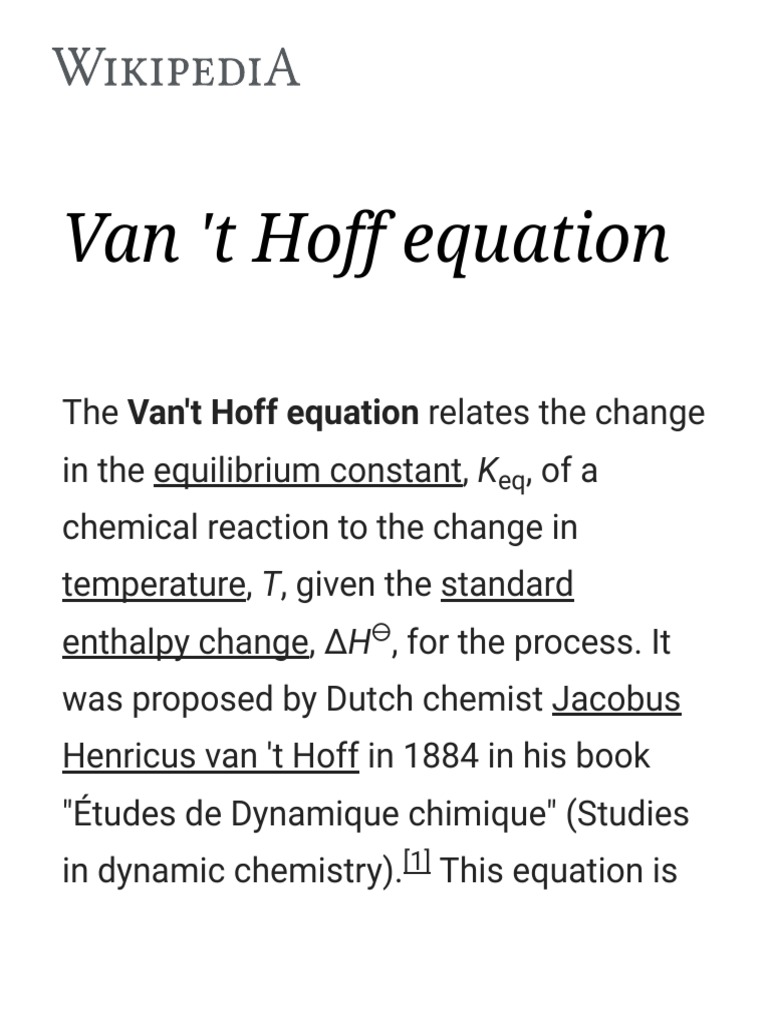 Van 'T Hoff Equation | PDF | Gibbs Free Energy | Chemical Equilibrium