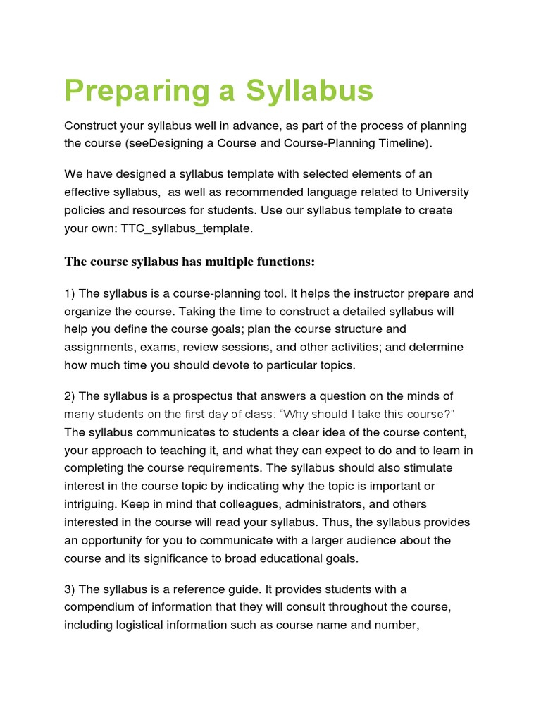 Preparing A Syllabus | PDF | Syllabus | Homework