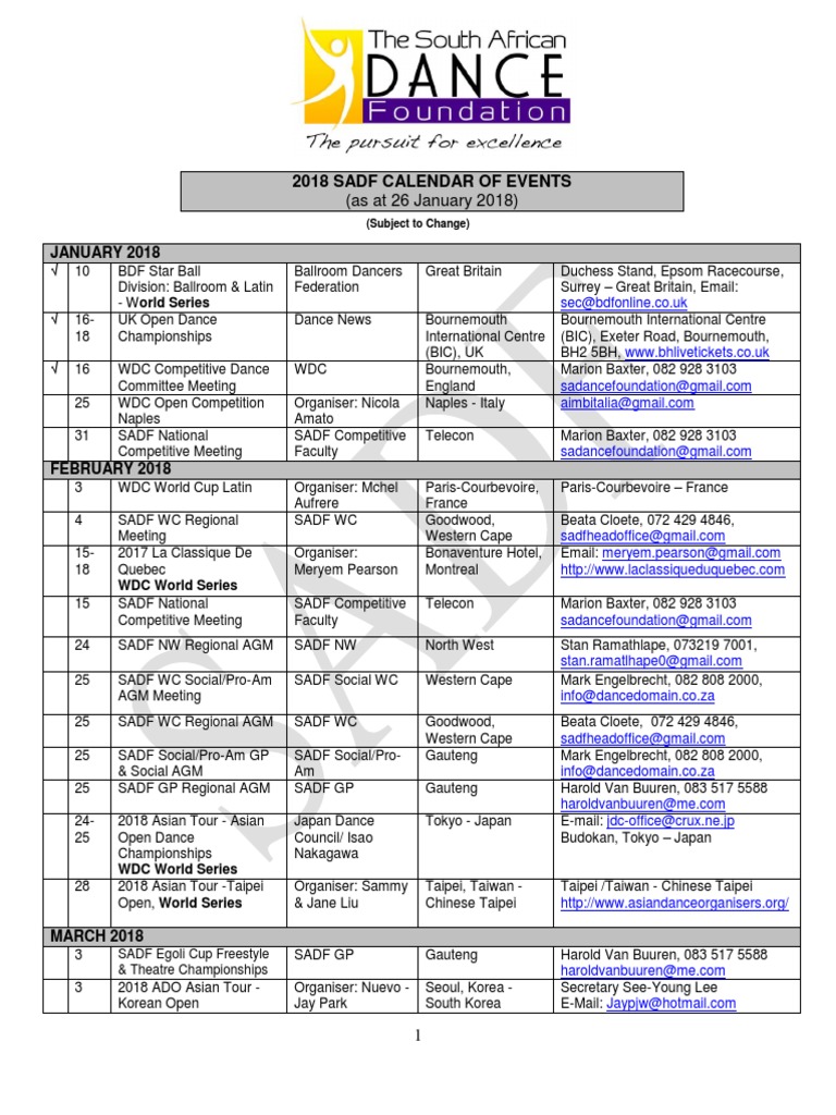 2018 SADF Calendar of Events | PDF | Social Dance | Dances