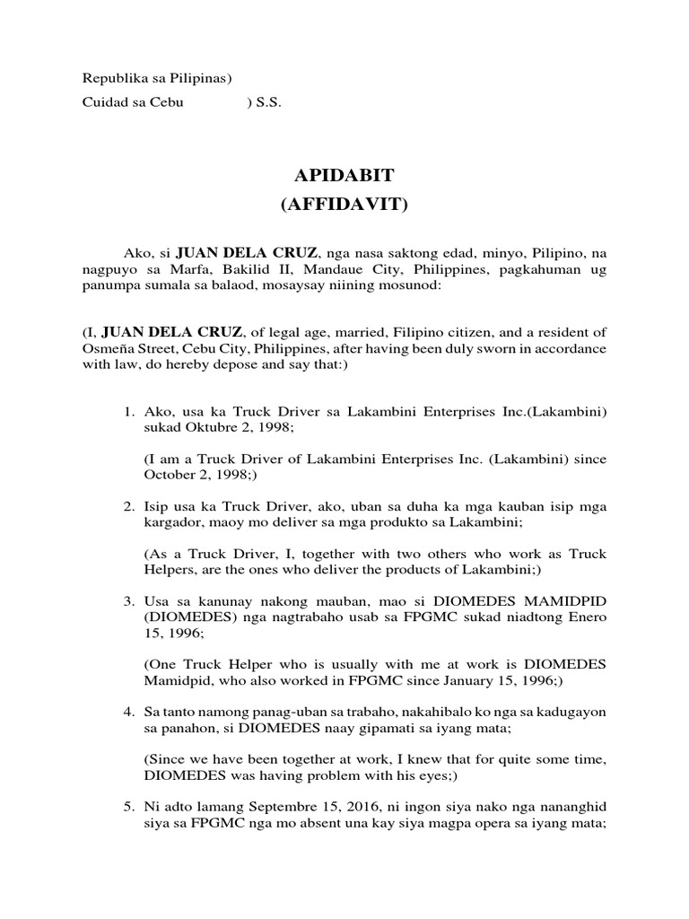 Bisaya Affidavit | PDF | Philippines