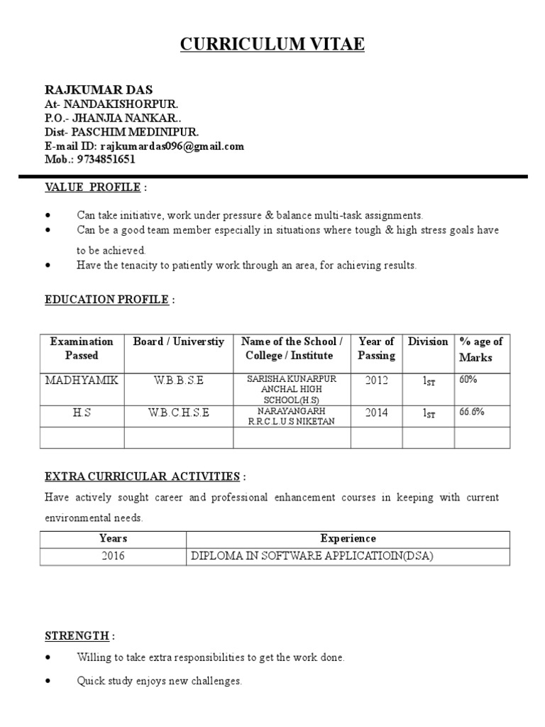 Rajkumar CV Format | Download Free PDF | Cognition | Curriculum