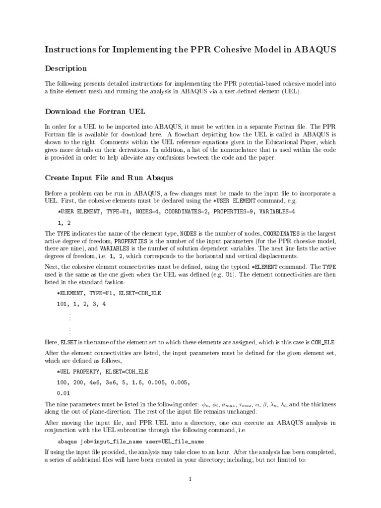 Instructions For Implementing The PPR Cohesive Model in ABAQUS | Download Free PDF | Parameter ...