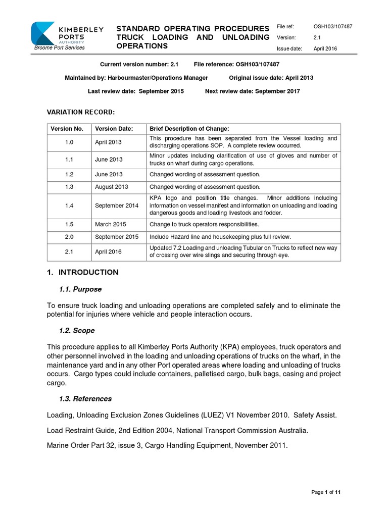 REC107487 KPA Truck Loading and Unloading Operations V2 1 PDF | PDF ...