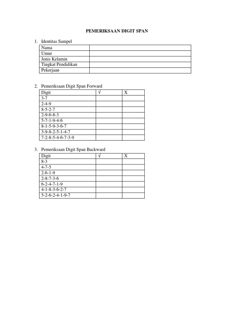 Pemeriksaan Digit Span | PDF