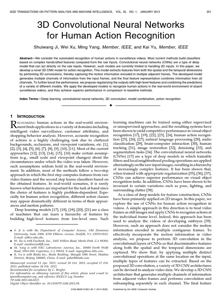 3d Convolutional Neural Networks For Human Action Recognition Pdf