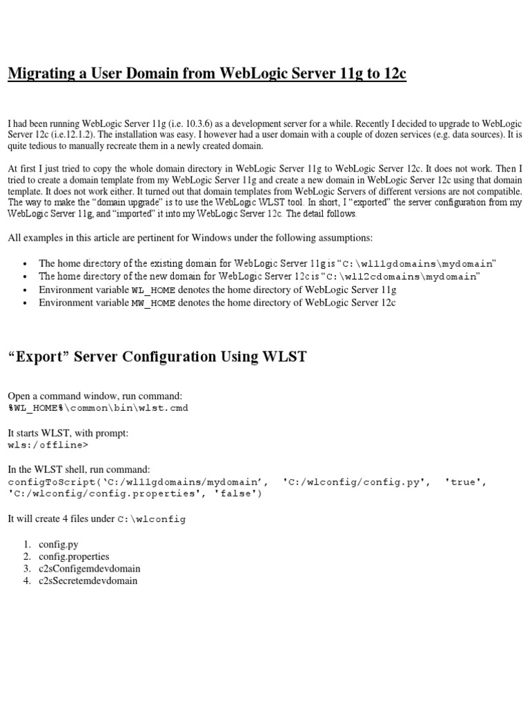 Migrating A User Domain From WebLogic Server 11g To 12c1 | PDF | Zip (File Format) | Server ...