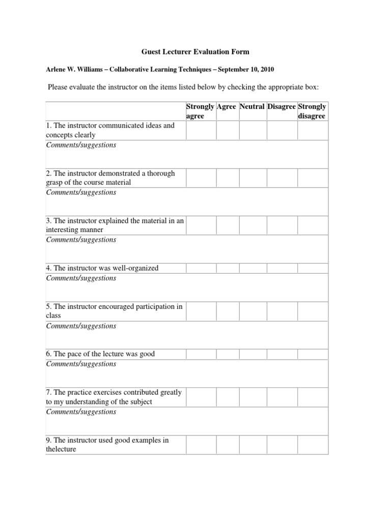 Guest Lecturer Evaluation Form | PDF | Lecture | Human Communication