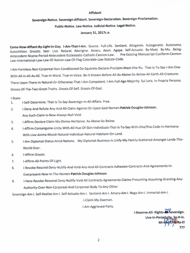 Affidavit. Sovereign Notice - Sovereign Affidavit. Sovereign ...